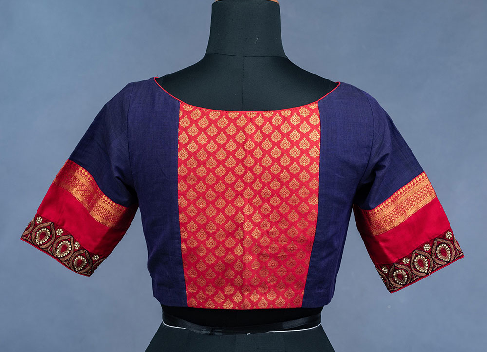 Blue and Red Pattern Blouse with Embroidery | Mamatha Tulluri