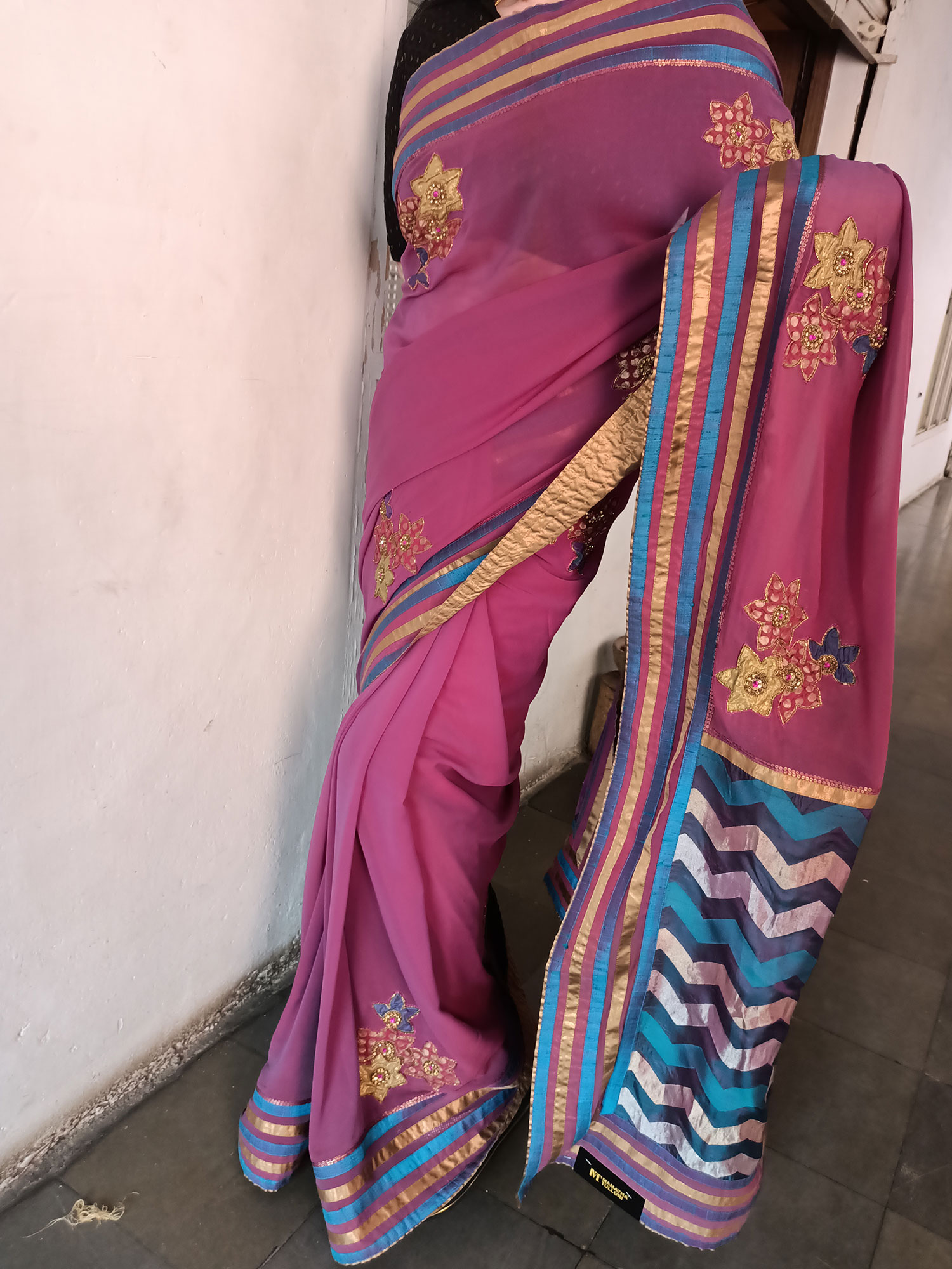 Double shaded georgette saree with applic work with blouse | Mamatha ...