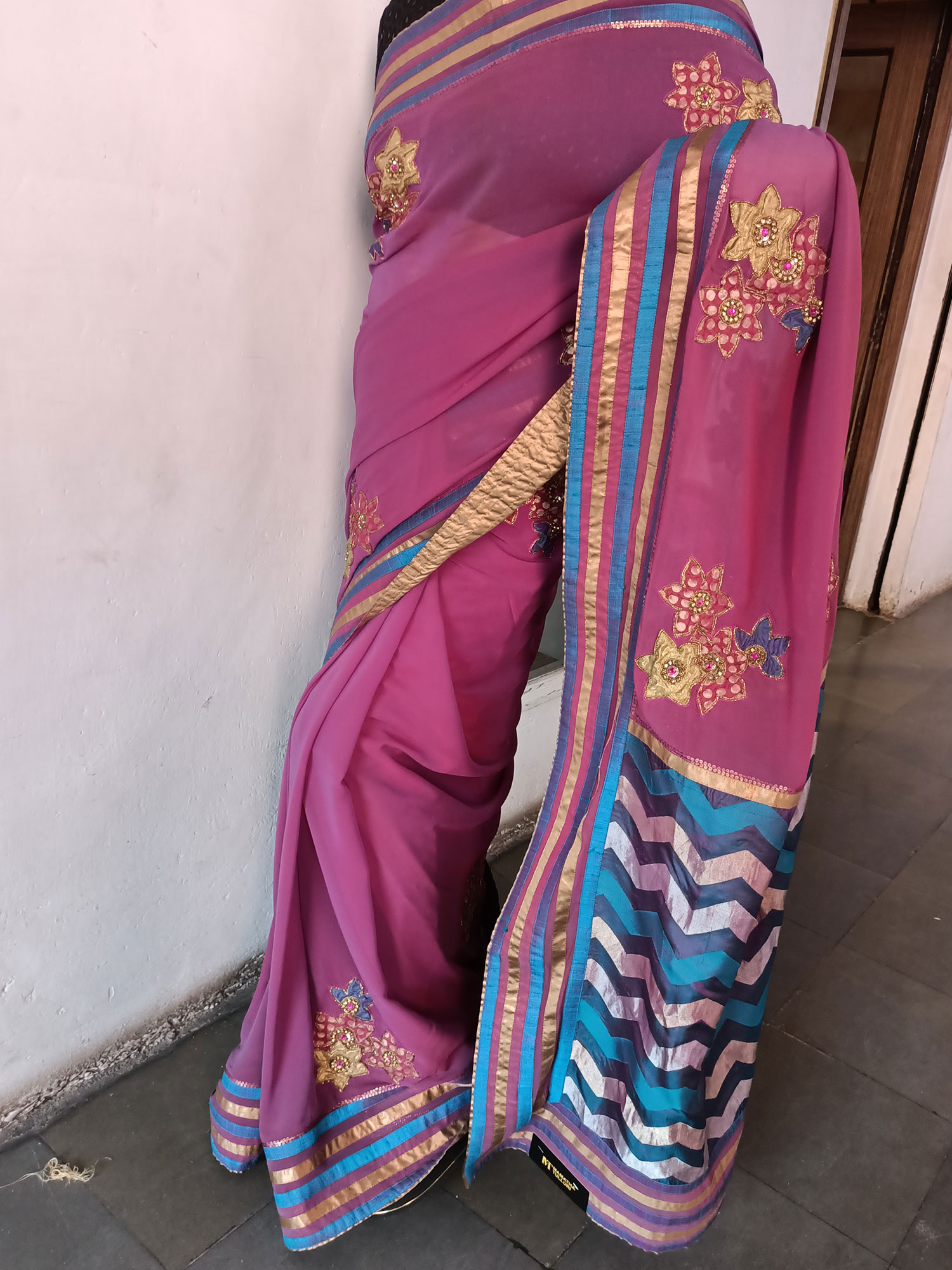 Double shaded georgette saree with applic work with blouse | Mamatha ...