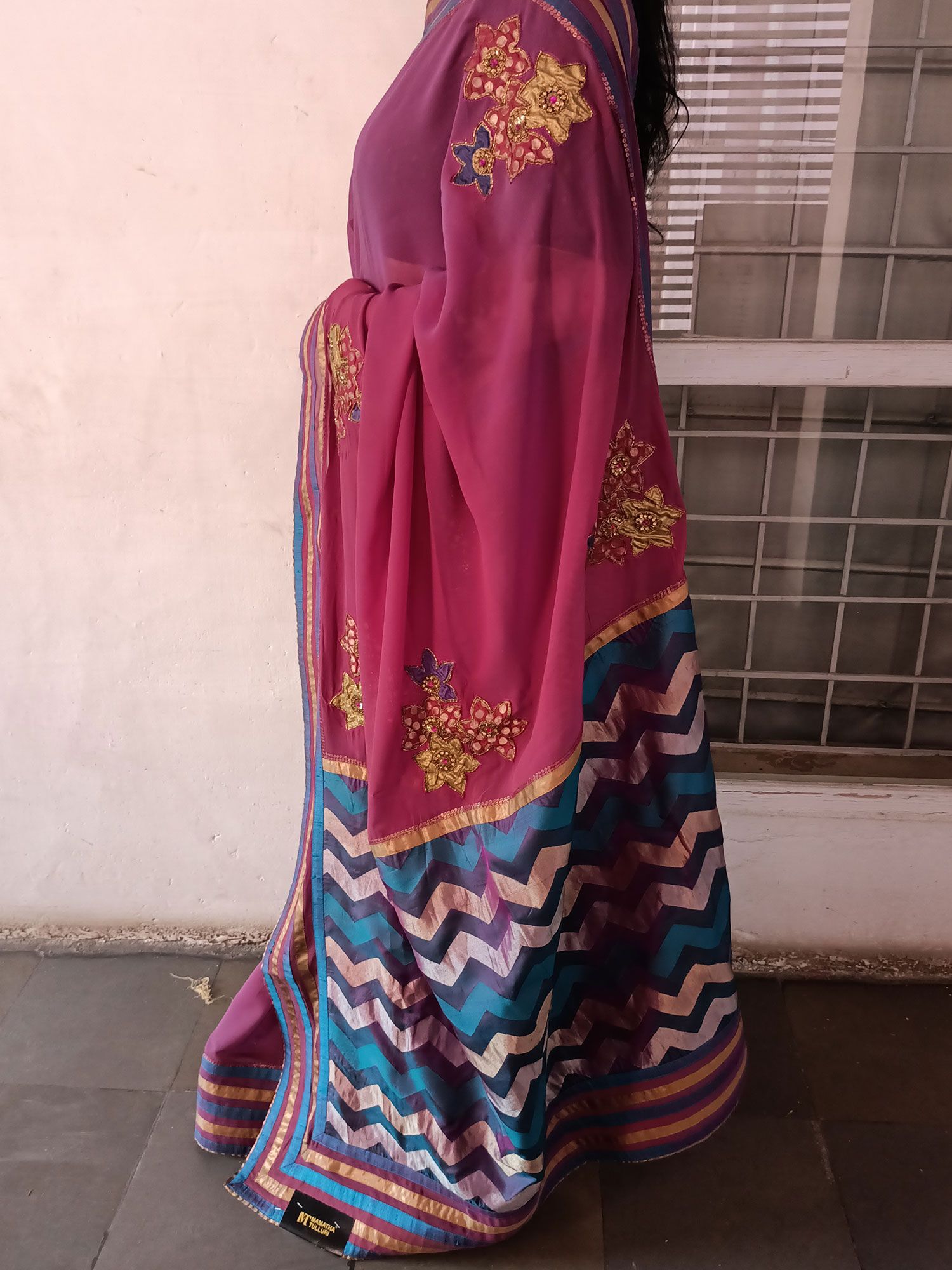 Double shaded georgette saree with applic work with blouse | Mamatha ...