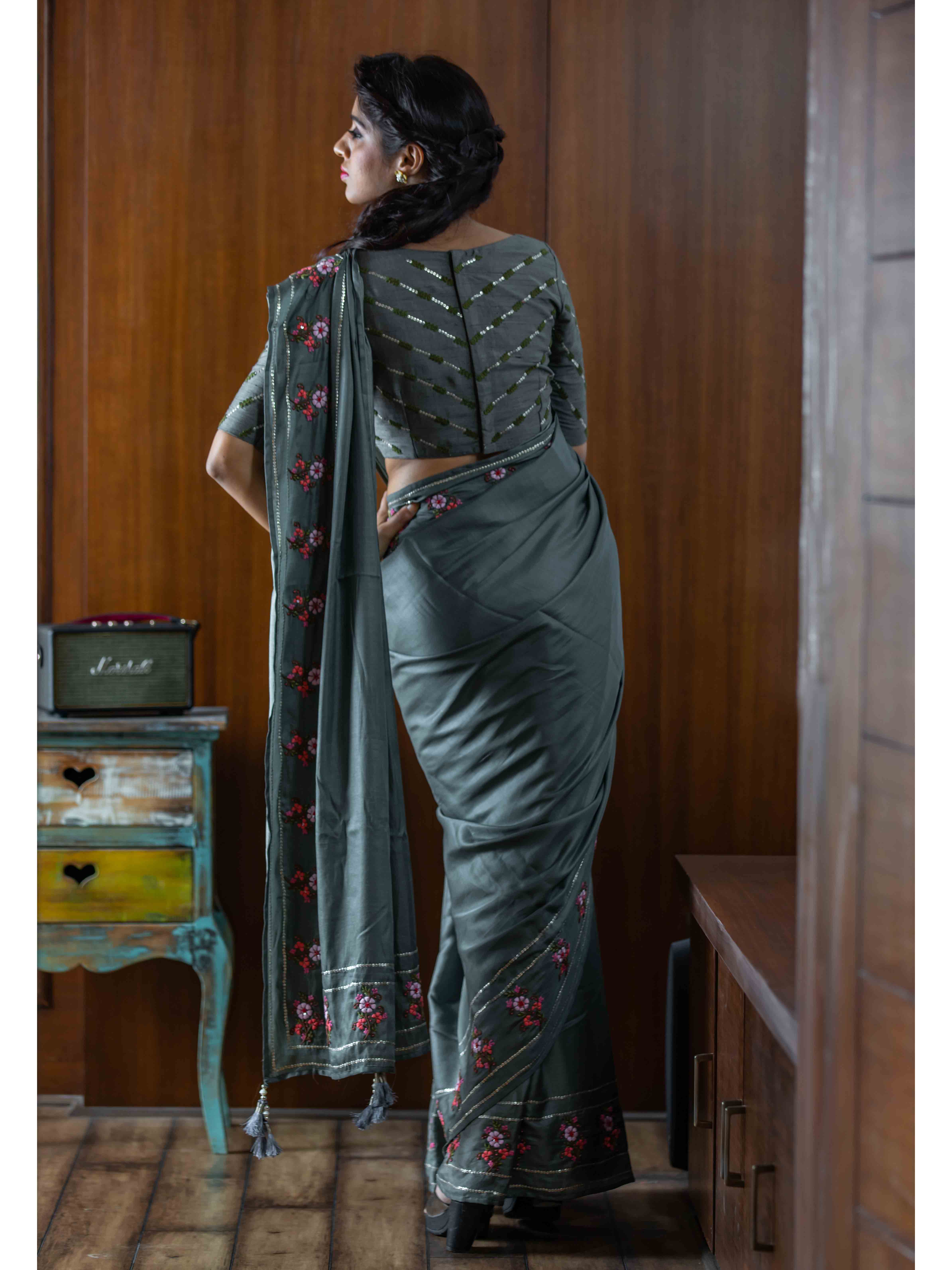 Grey Mumba Silk Sari With Same Colored Blouse | Mamatha Tulluri