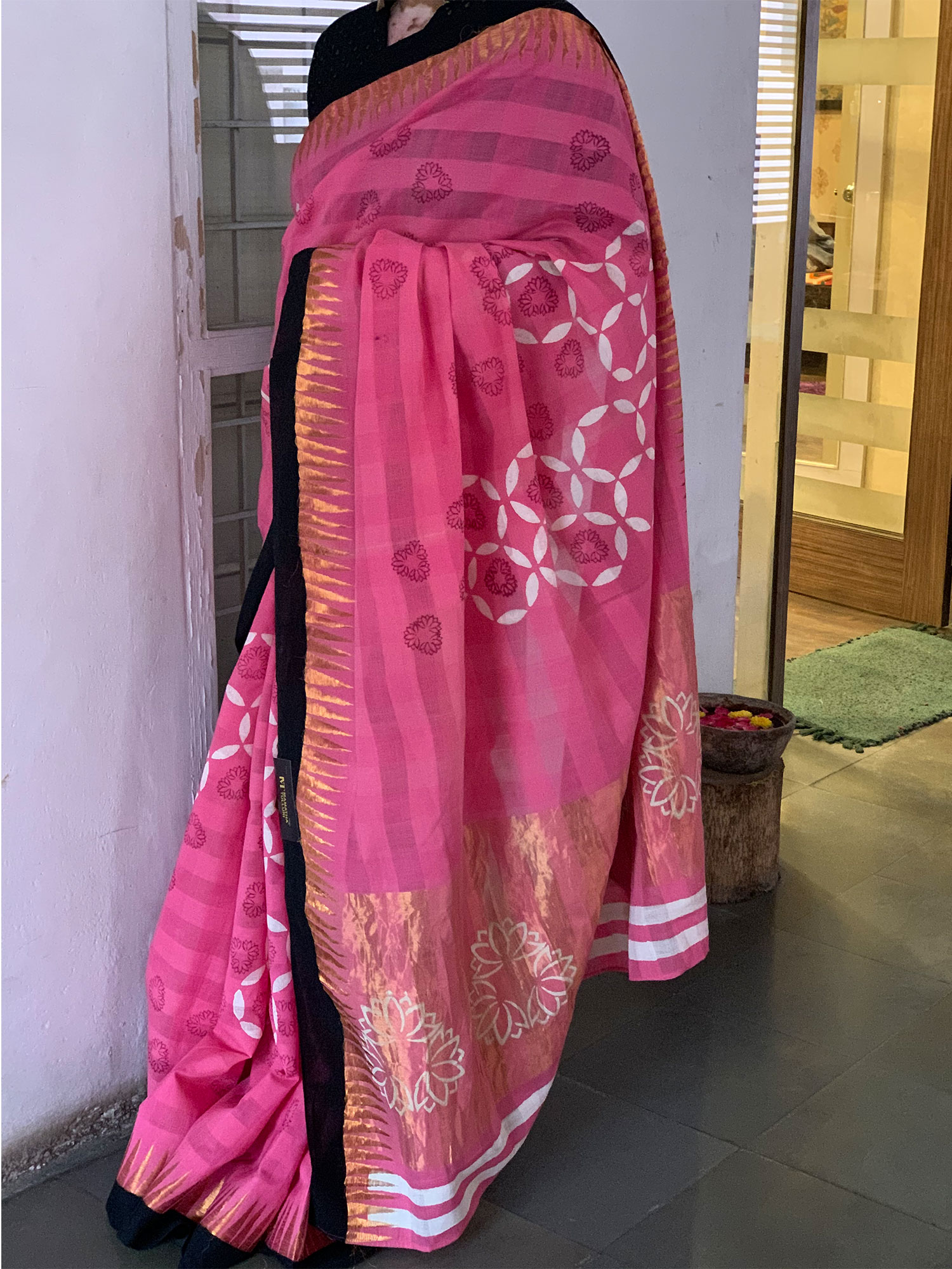 Handloom zari temple border printed saree | Mamatha Tulluri