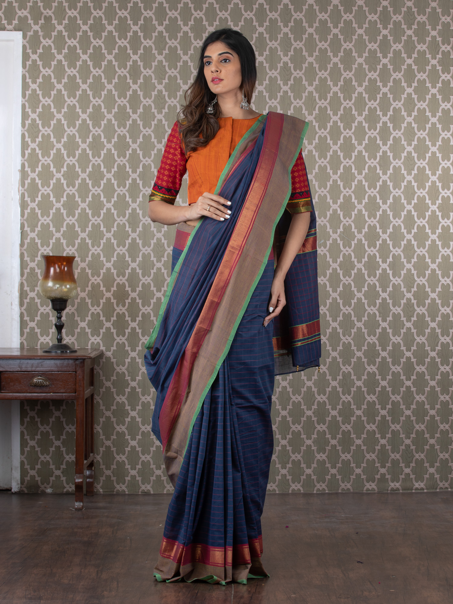 Handwoven Blue Cotton Sari with Zari Border | Mamatha Tulluri