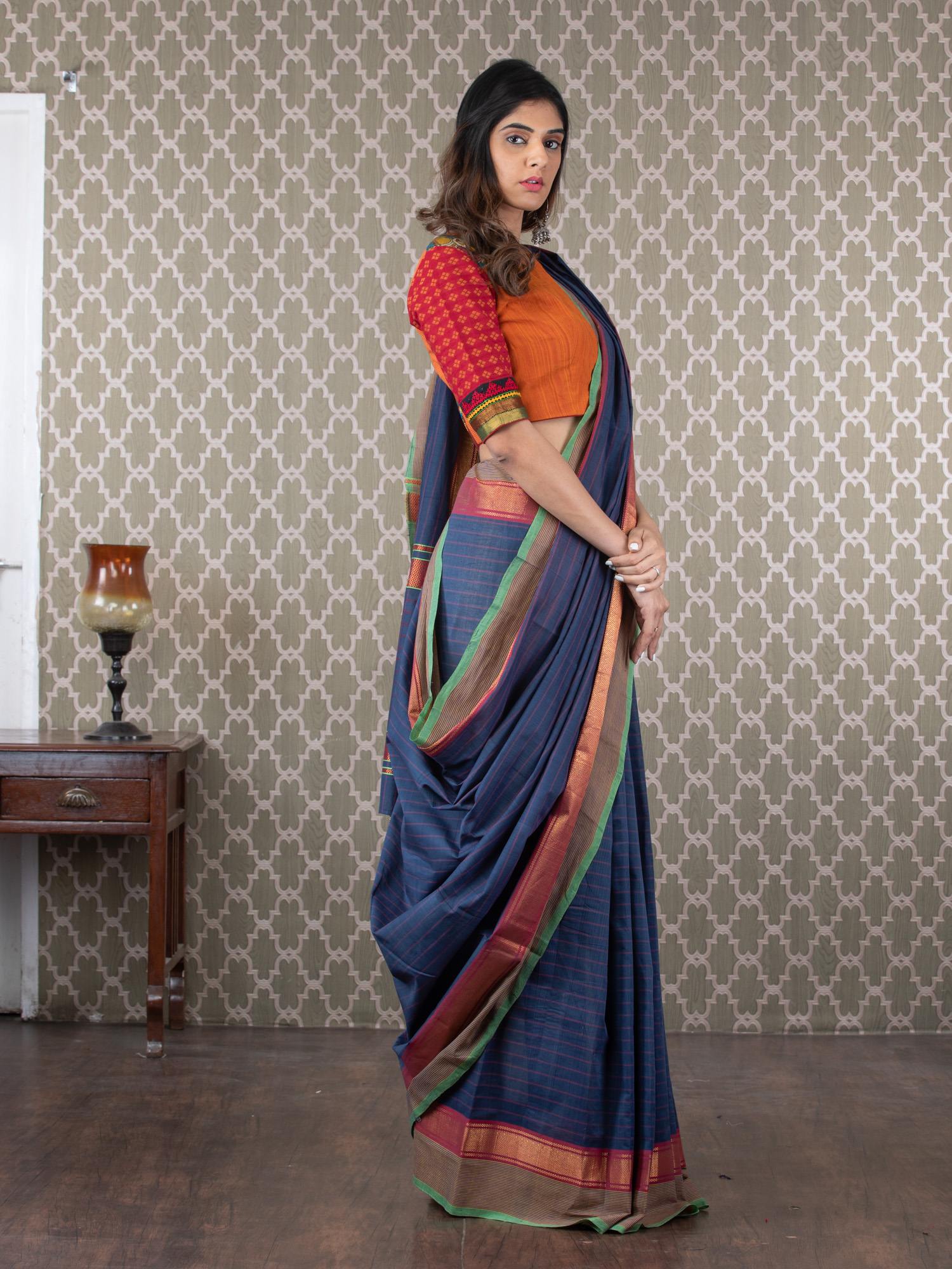Handwoven Blue Cotton Sari with Zari Border | Mamatha Tulluri