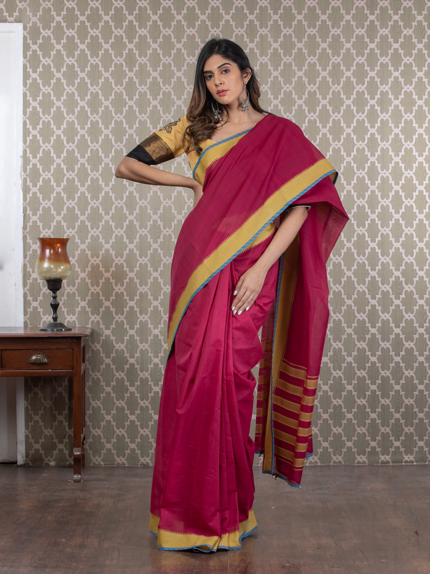 Handwoven Maroon Cotton Sari | Mamatha Tulluri