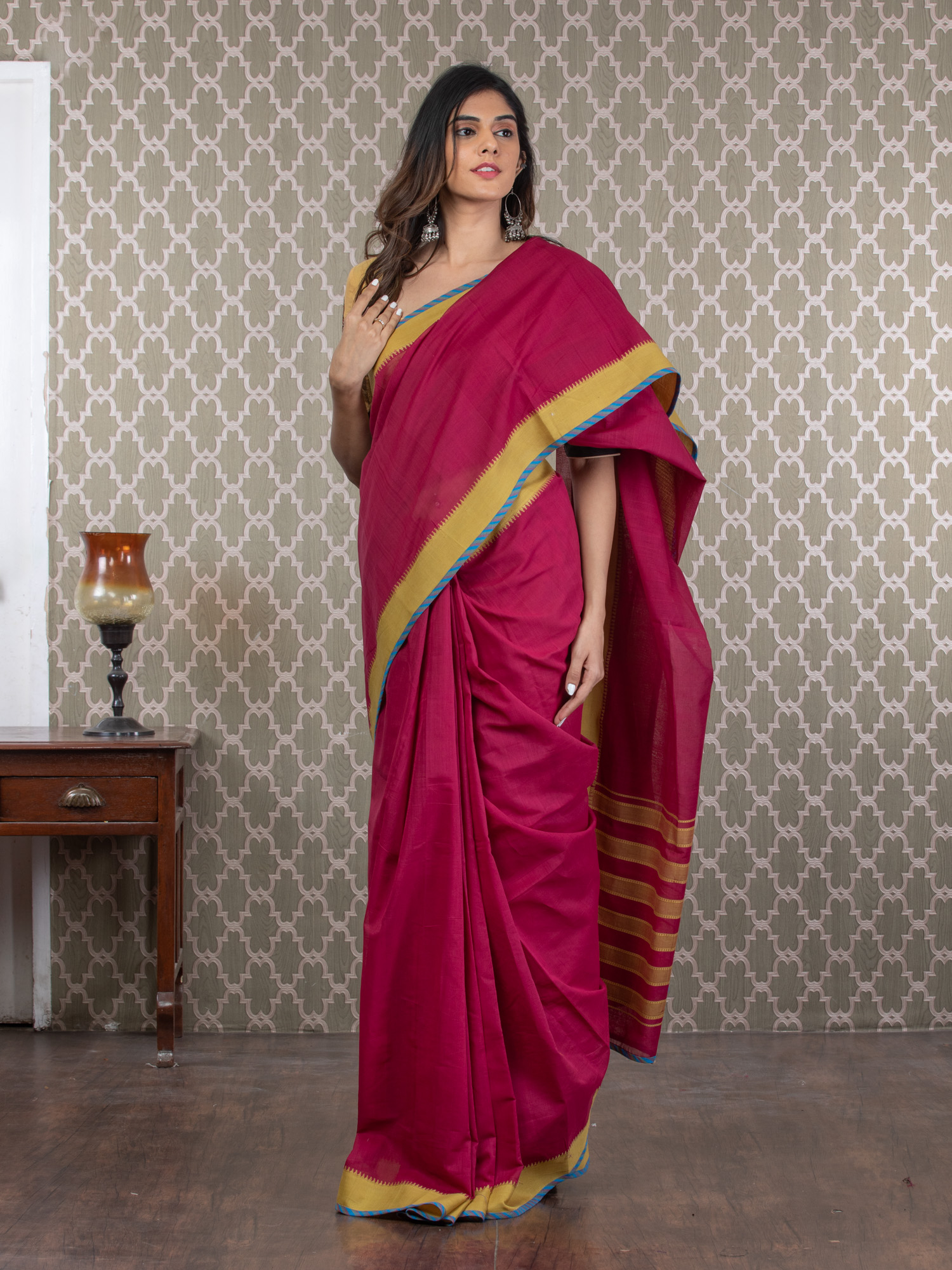 Handwoven Maroon Cotton Sari | Mamatha Tulluri