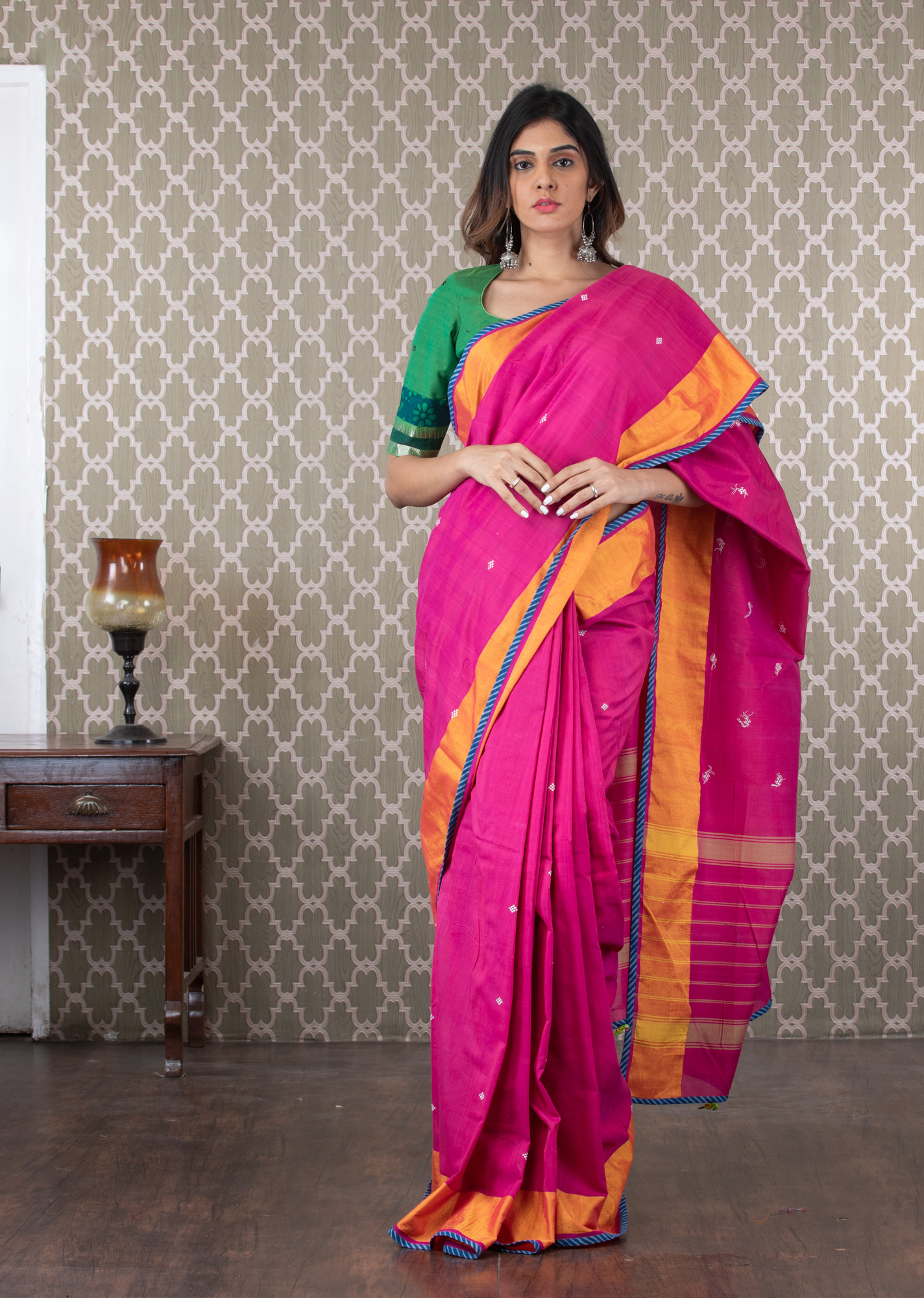 Handwoven Pink Chanderi Cotton Sari | Mamatha Tulluri