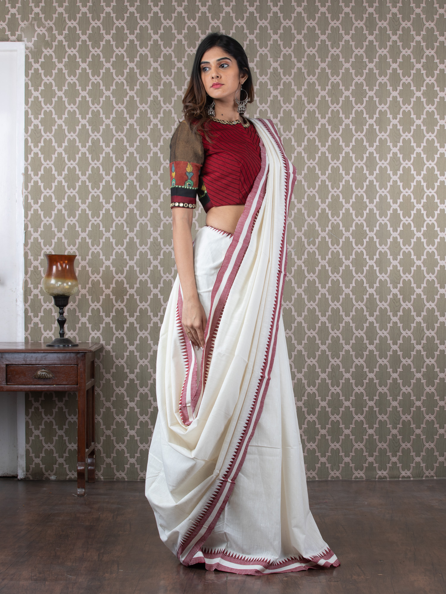 Handwoven White Malkha Cotton Sari | Mamatha Tulluri