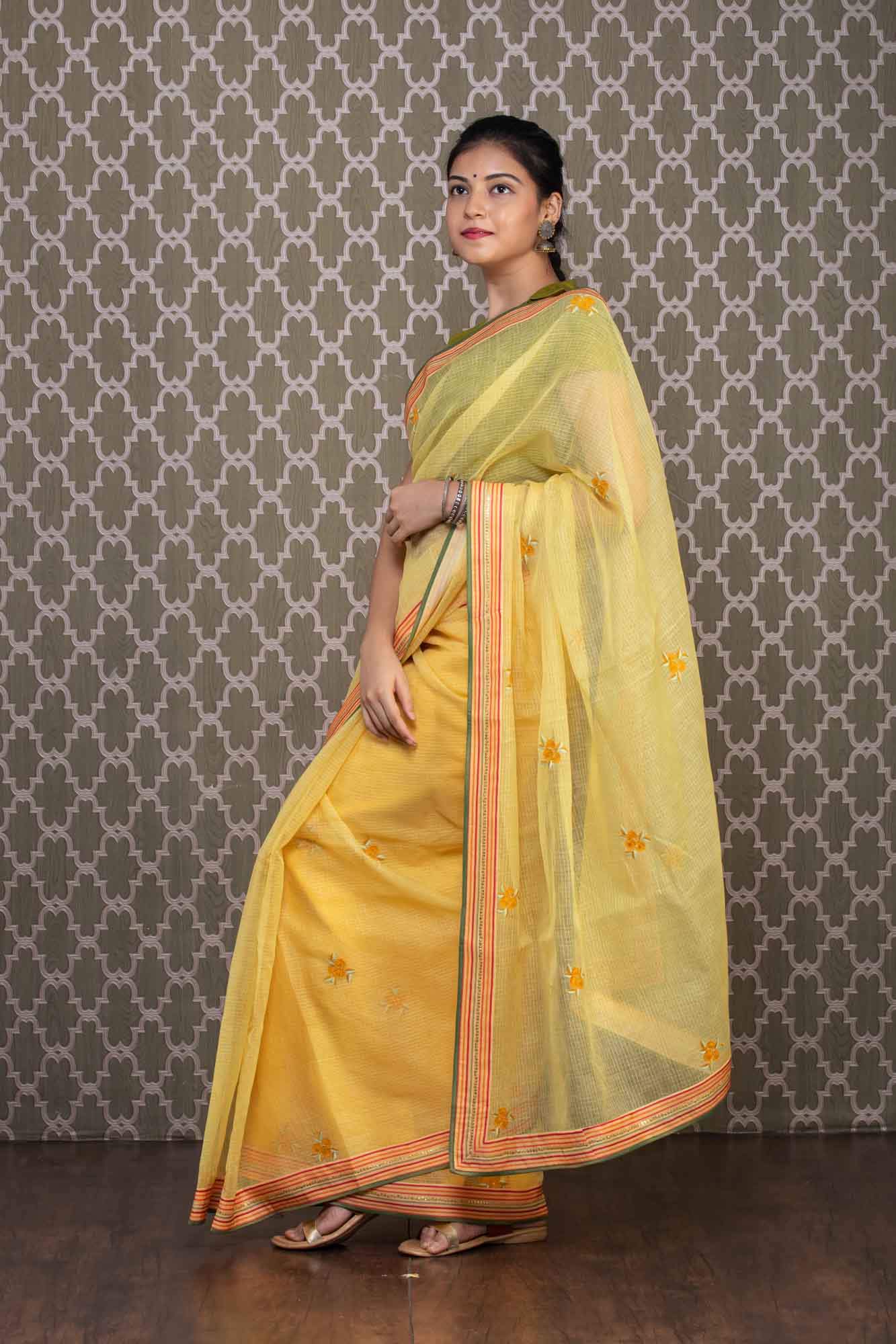 Light Yellow Cotton Kota Saree with Thread Embroidery | Mamatha Tulluri
