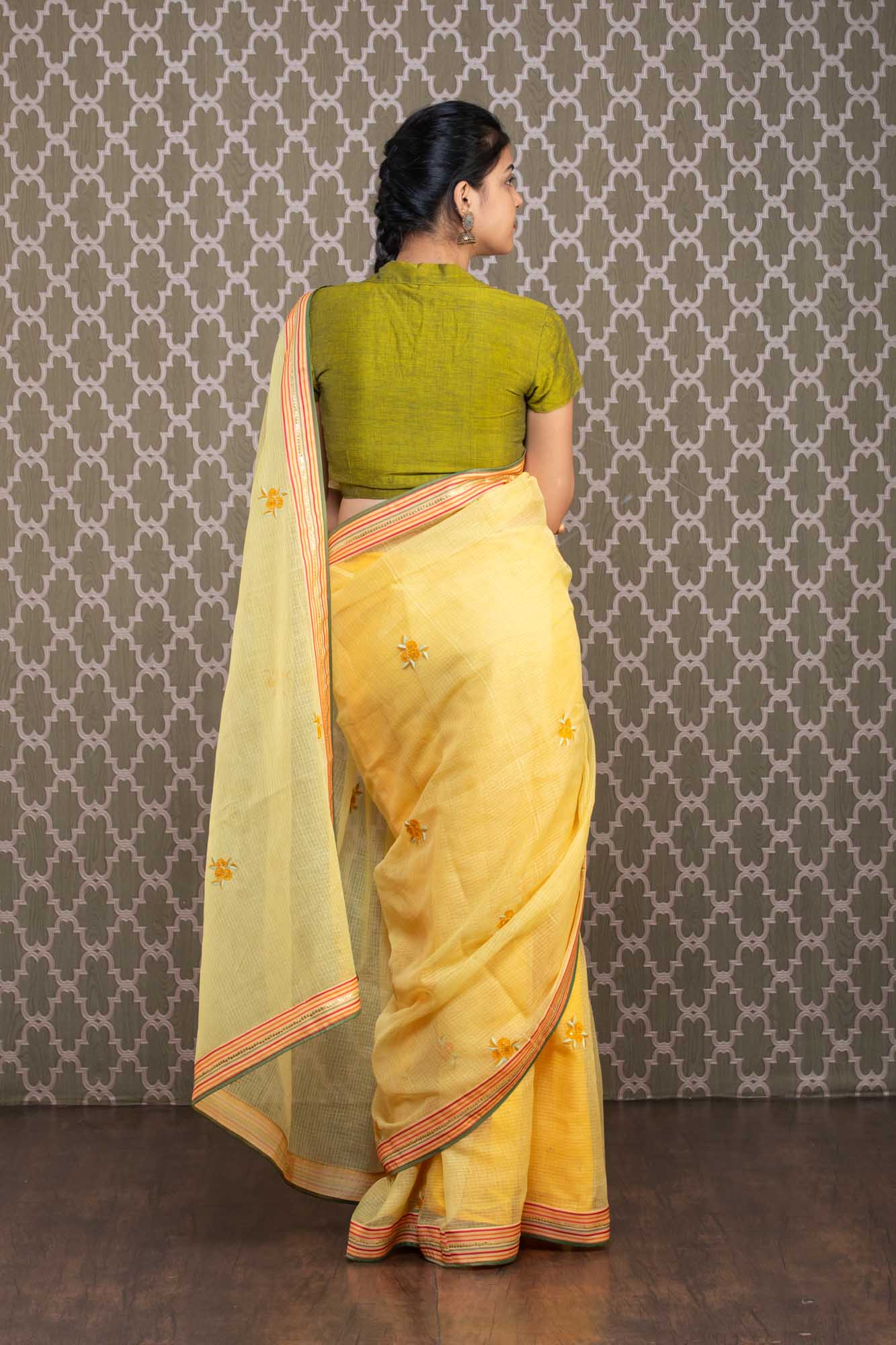 Light Yellow Cotton Kota Saree with Thread Embroidery | Mamatha Tulluri