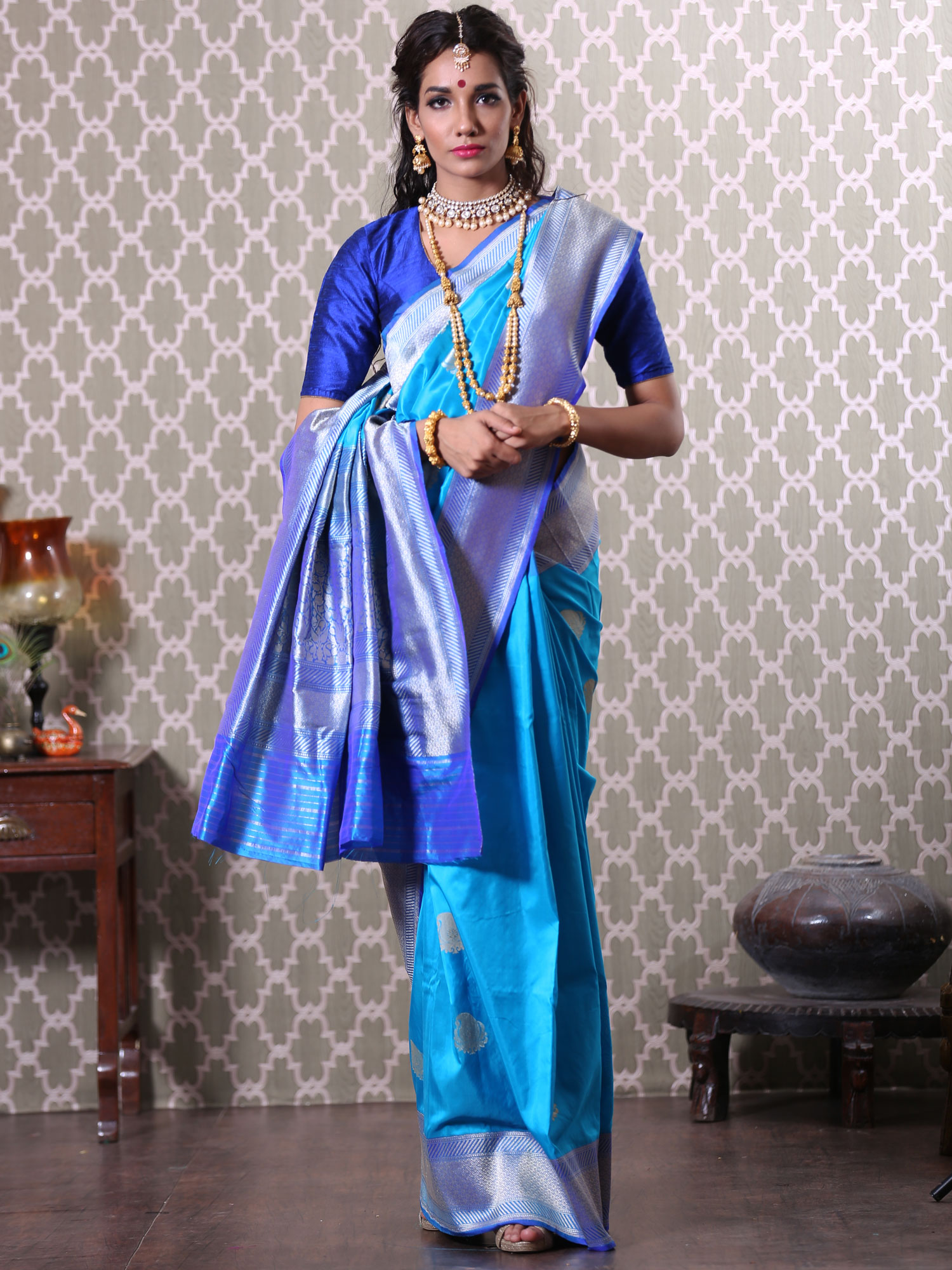 Blue Banarasi Saree with Dark Blue Border | Mamatha Tulluri