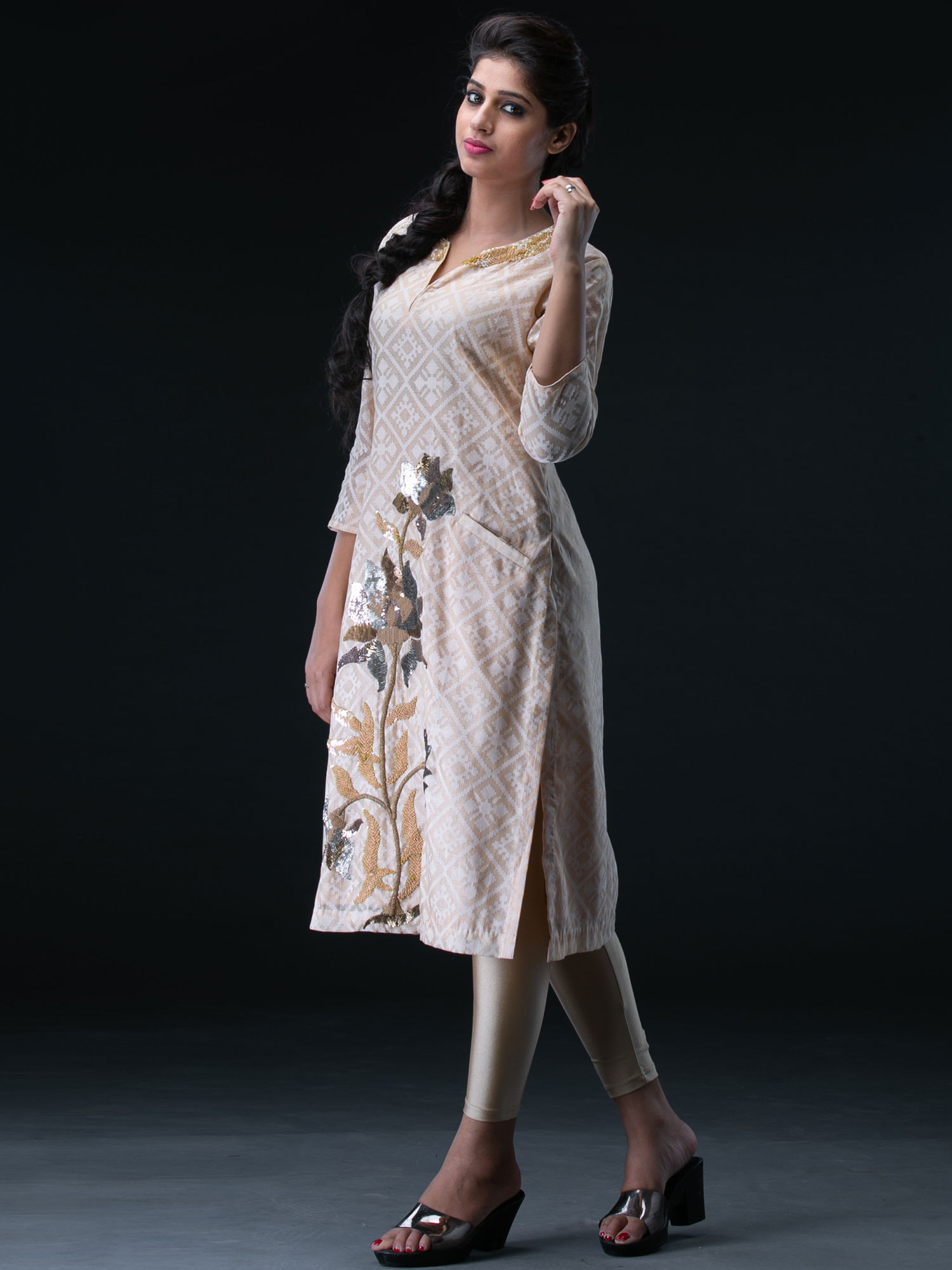 Chanderi Kurtis Online|Sequin Work Kurtis Online | Mamatha Tulluri