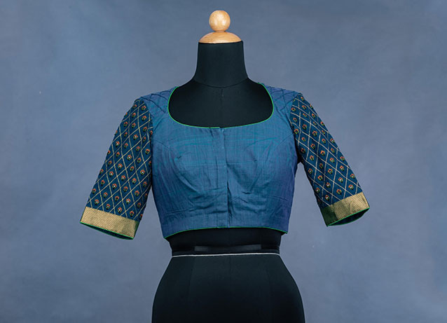 Blue Pattern Blouse with Hand Embroidery | Mamatha Tulluri