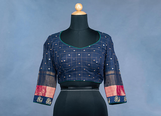 Blue Pattern Blouse with Hand Embroidery | Mamatha Tulluri